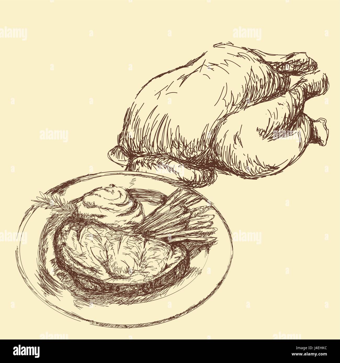 Whole roast chicken food illustration hi-res stock photography and ...