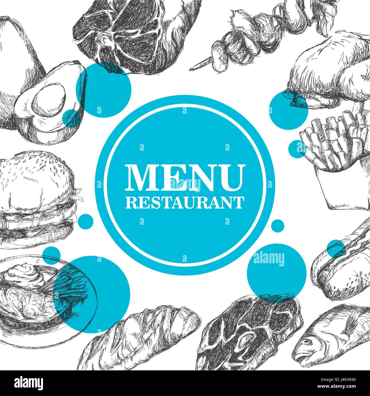 hand drawn menu restaurant sketch meat product. vector illustration ...