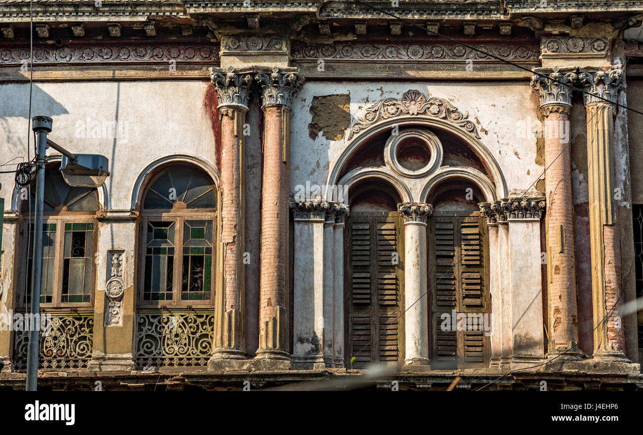 Neoclassical vintage building exterior with brick wall weathered look ...
