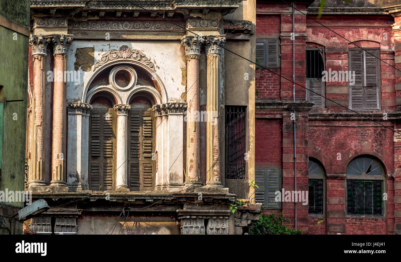 Neoclassical vintage building exterior with brick wall weathered look ...