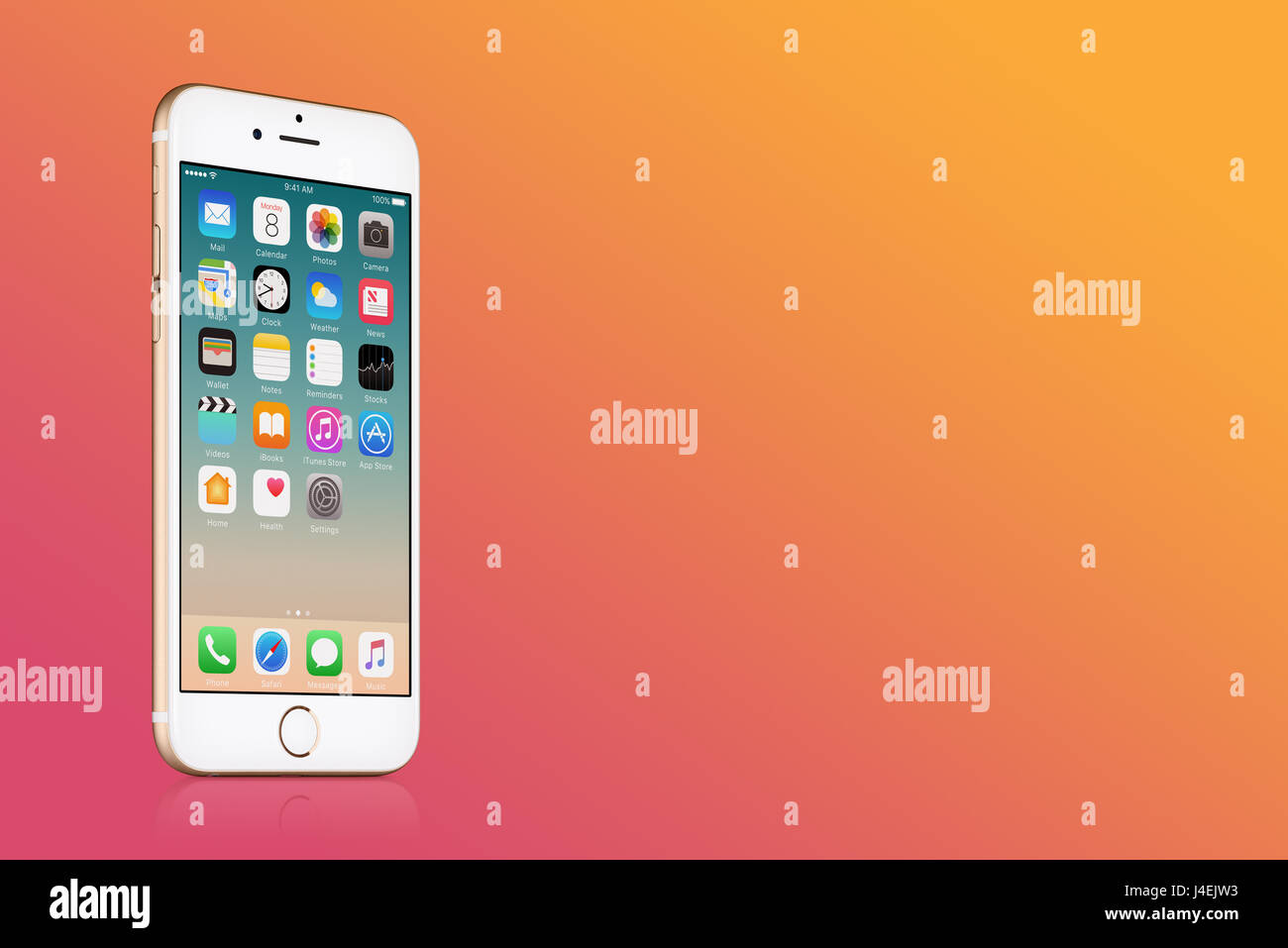 Gold Apple iPhone 7 with iOS 10 on the screen on pink gradient ...