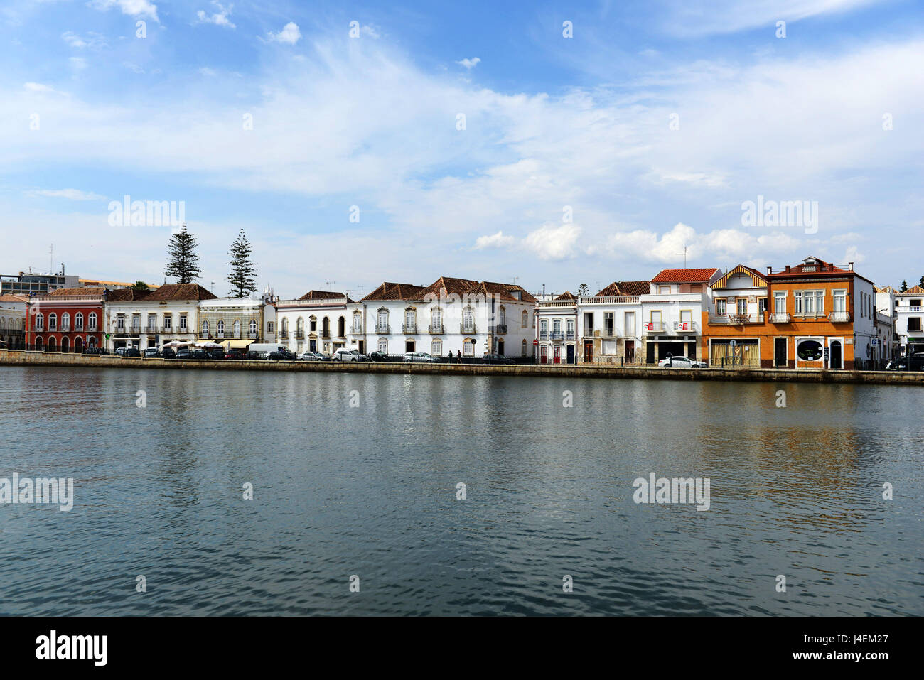 Beautiful old buildings along the Estero de la Rivera in Ayamonte ...