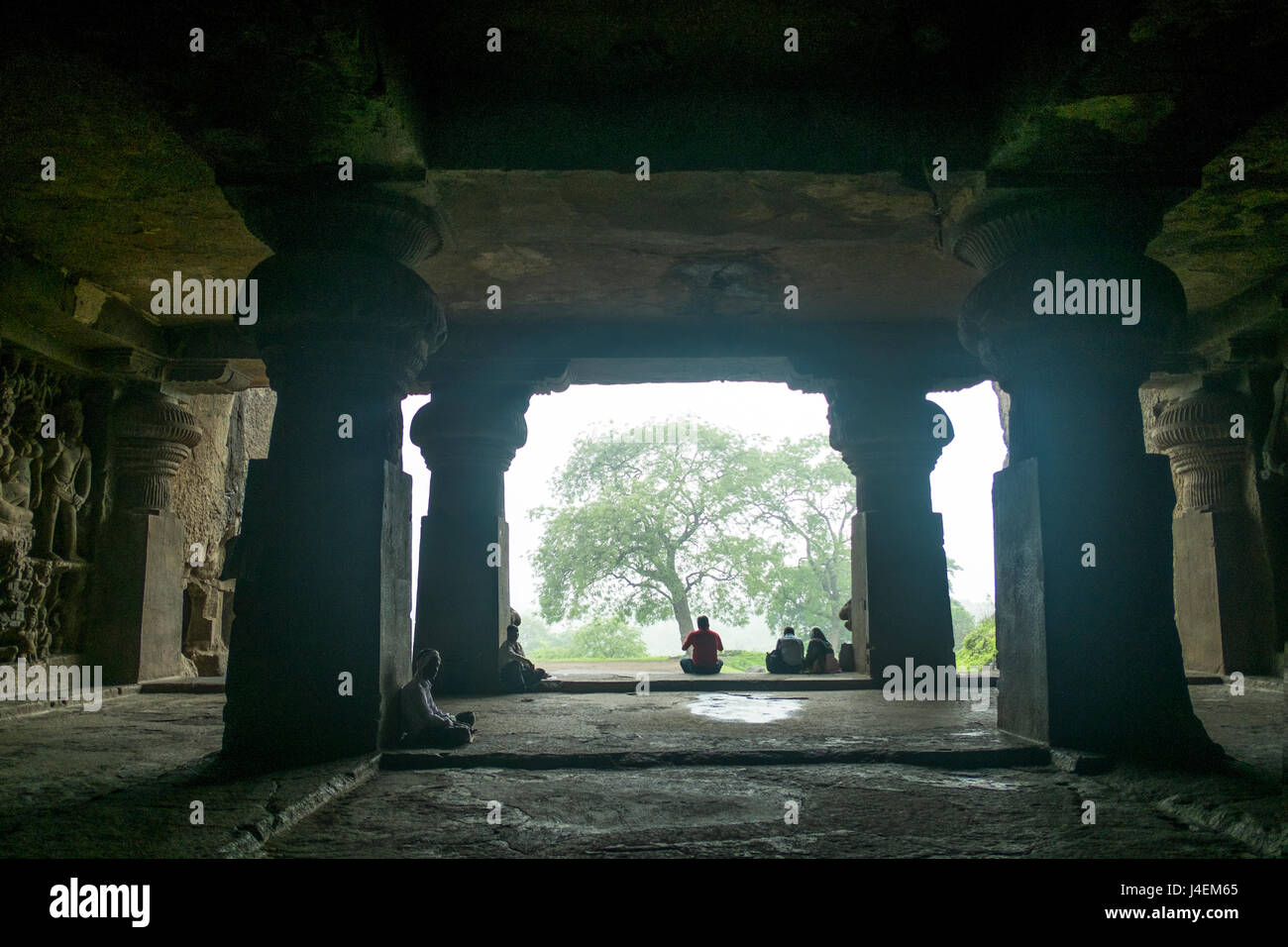 The pillared hall of Cave 29 for meditation for the monks Stock Photo ...