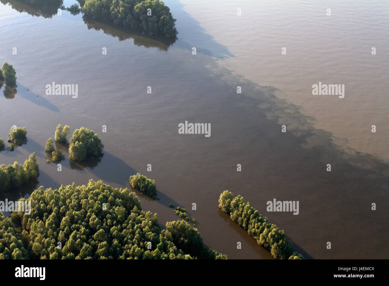 The aerial view of the confluence of the Drava and Danube rivers Stock ...