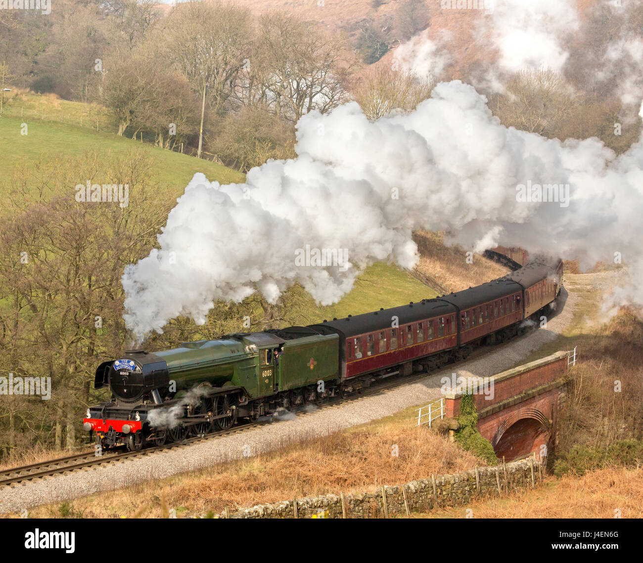 The Flying Scotsman steam locomotive arriving at Goathland station on ...