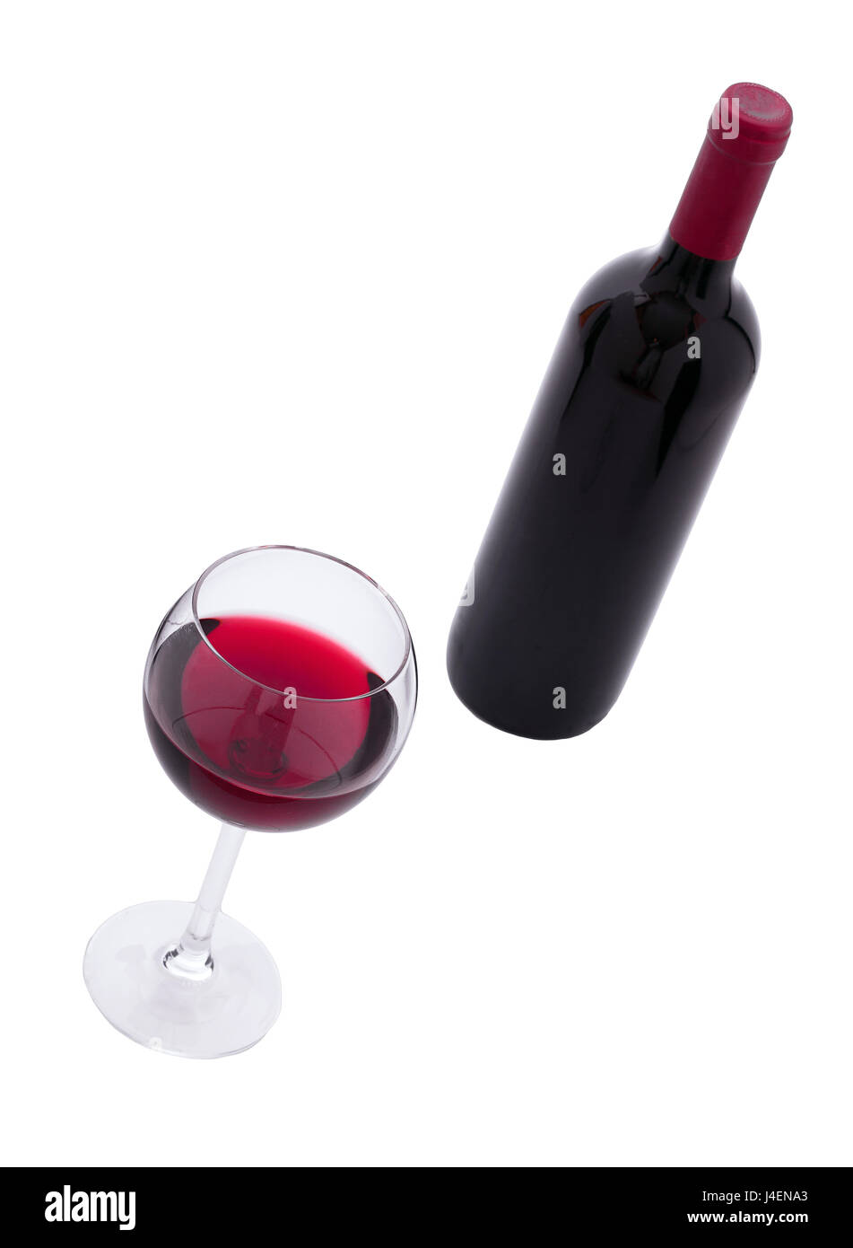 Red Wine bottle and glass on white background. Unusually top view Stock ...