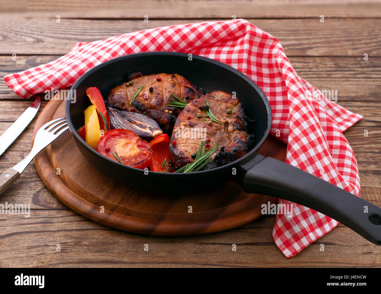 Meat barbeque with vegetables and spices Stock Photo - Alamy