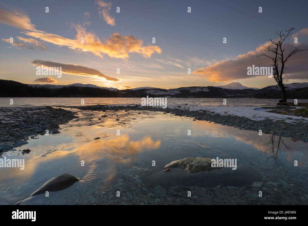 Loch Ard and Ben Lomond in mid-winter, Trossachs, Scotland, United ...