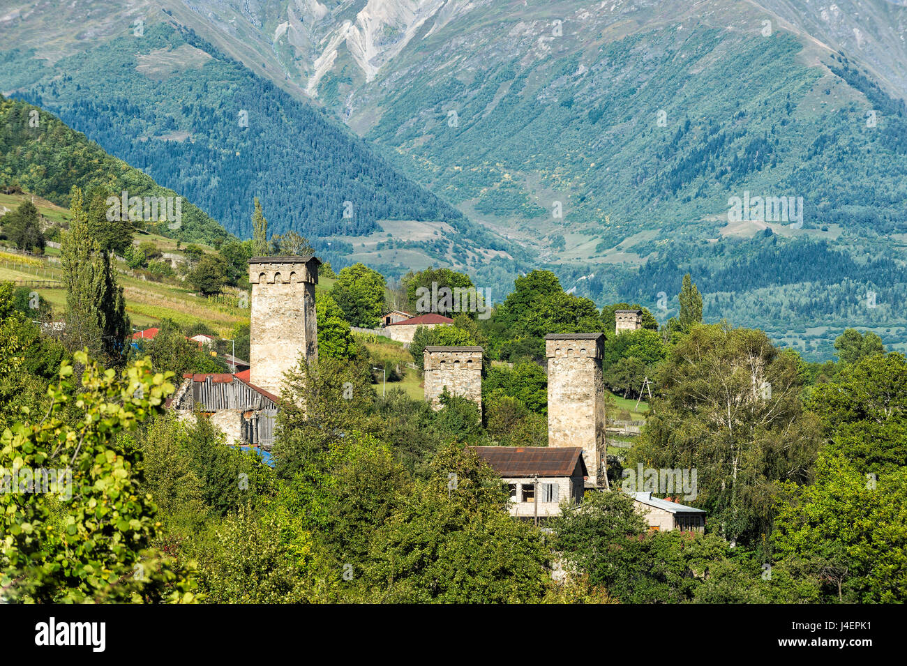 Traditional medieval Svanetian tower houses, Lashtkhveri village ...
