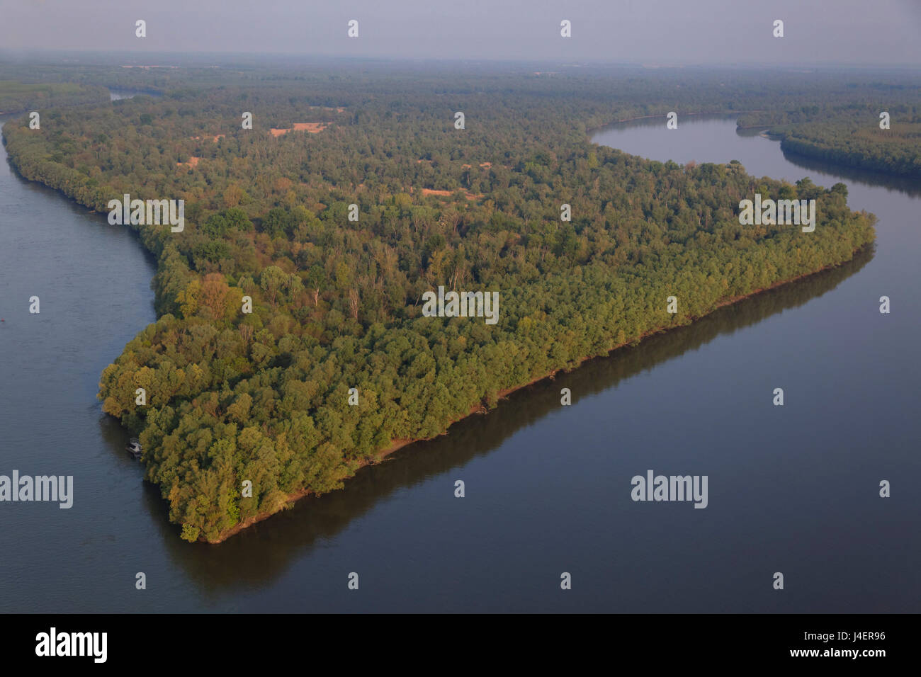 The aerial view of the confluence of the Drava and Danube rivers Stock ...