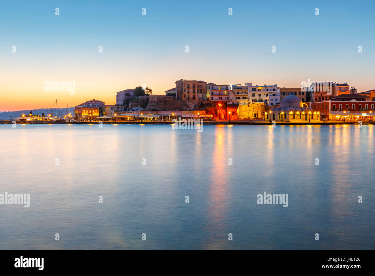Old Venetian harbor of Chania town on Crete island, Greece Stock Photo ...