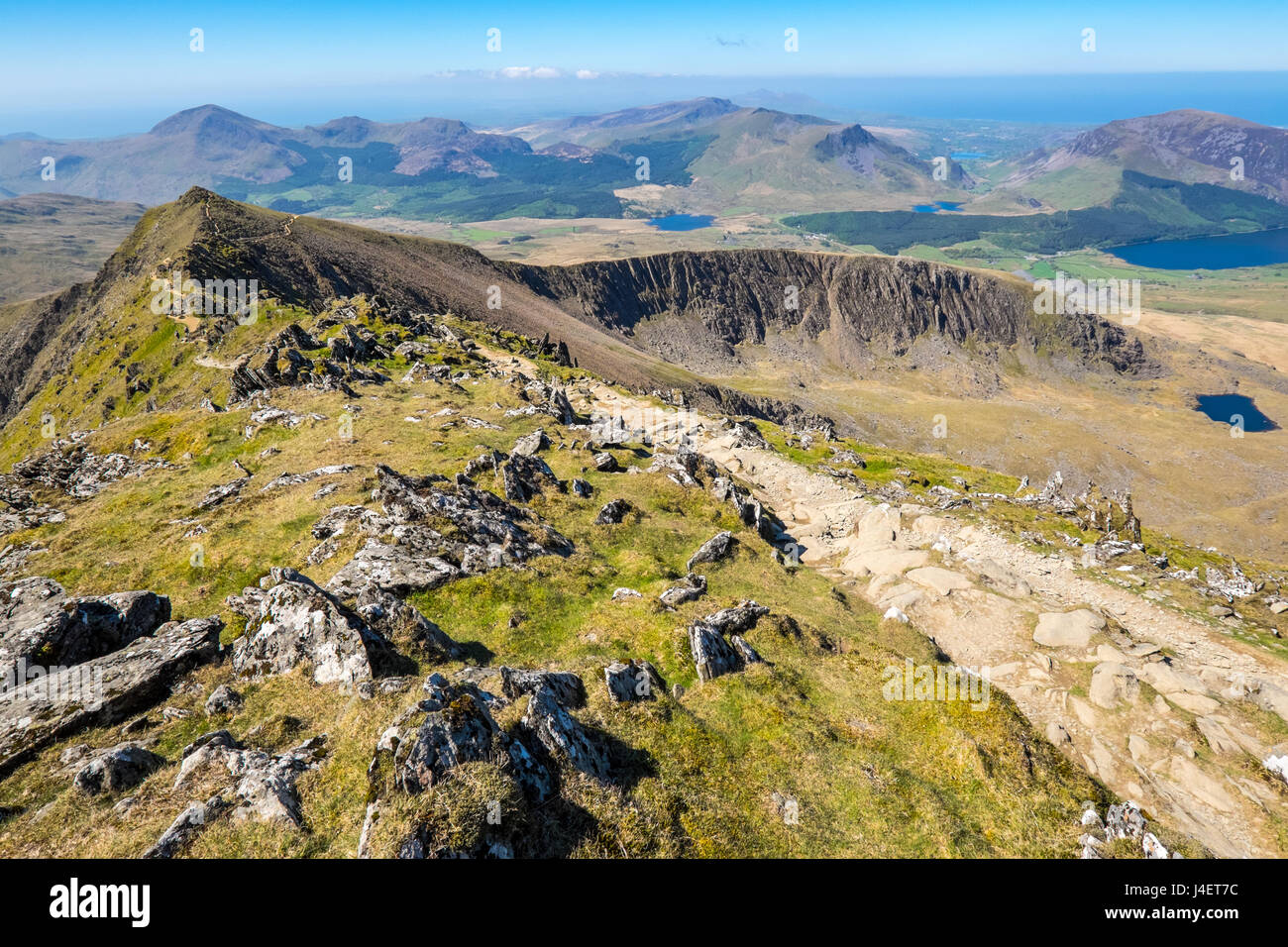 On the Rhyd Ddu path approaching the summit of Snowdon showing Bwlch ...