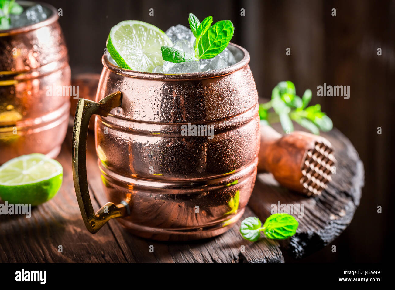 Closeup of fresh Mojito with soda and citrus Stock Photo - Alamy