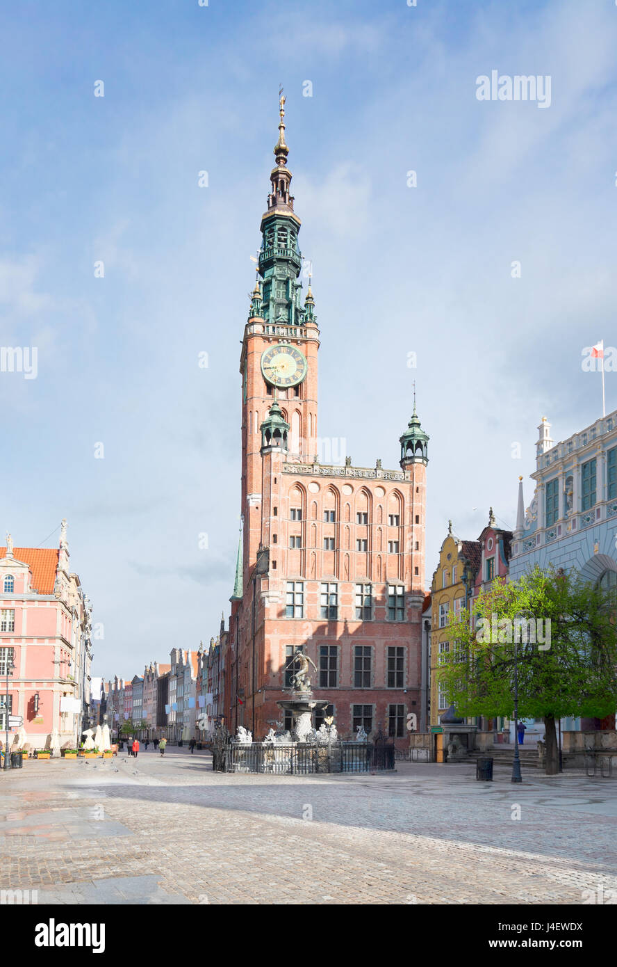City Hall of Gdansk and Long street Dluga , Gdansk, Poland Stock Photo ...