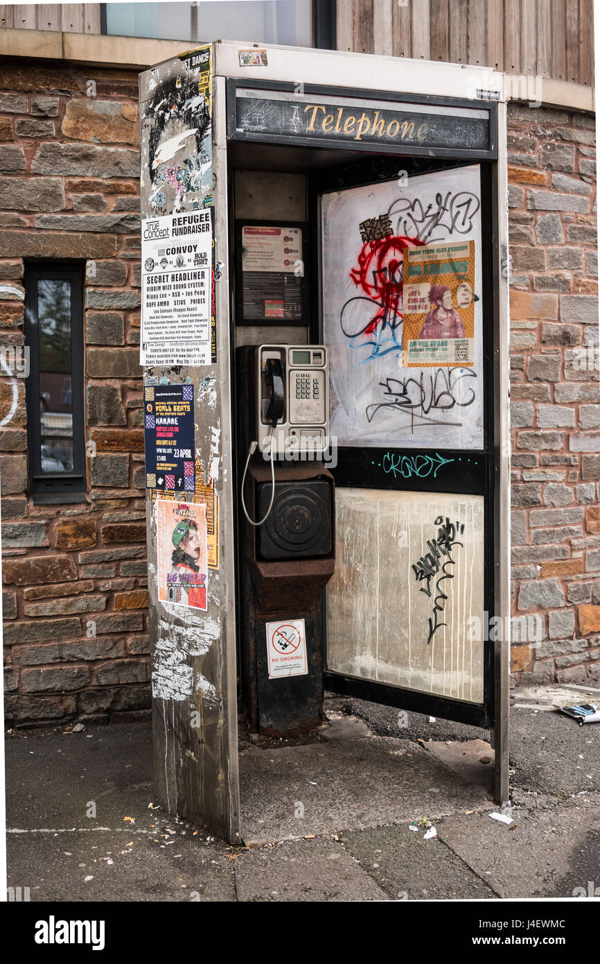A vandalised and graffitied BT telephone box Stock Photo - Alamy