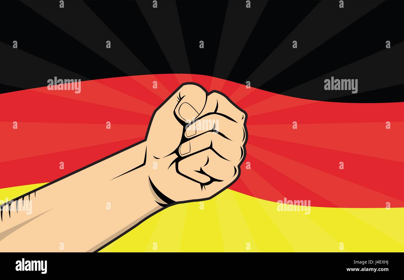 germany fight protest symbol with strong hand and flag as background ...