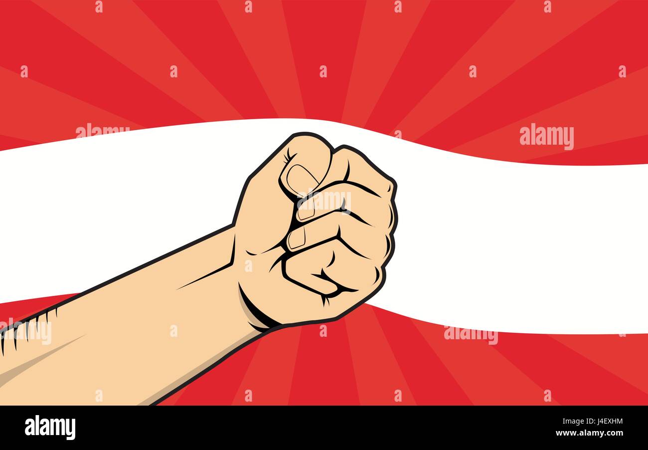 austria fight protest symbol with strong hand and flag as background ...