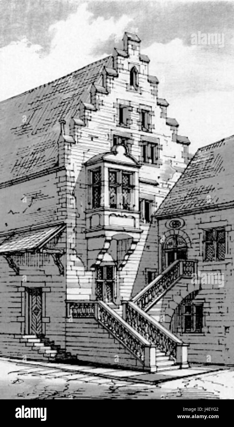 This is an illustration of the Deutschhaus in Heilbronn, Germany, drawn ...