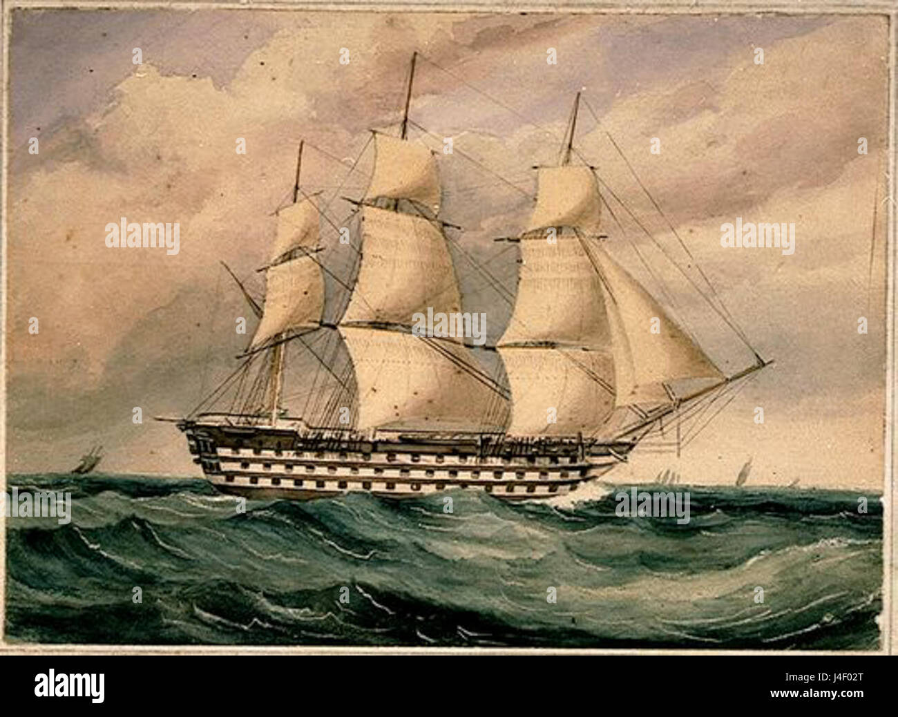 The *H.M.S. Queen*, a 110-gun British warship, commanded by Sir Henry ...