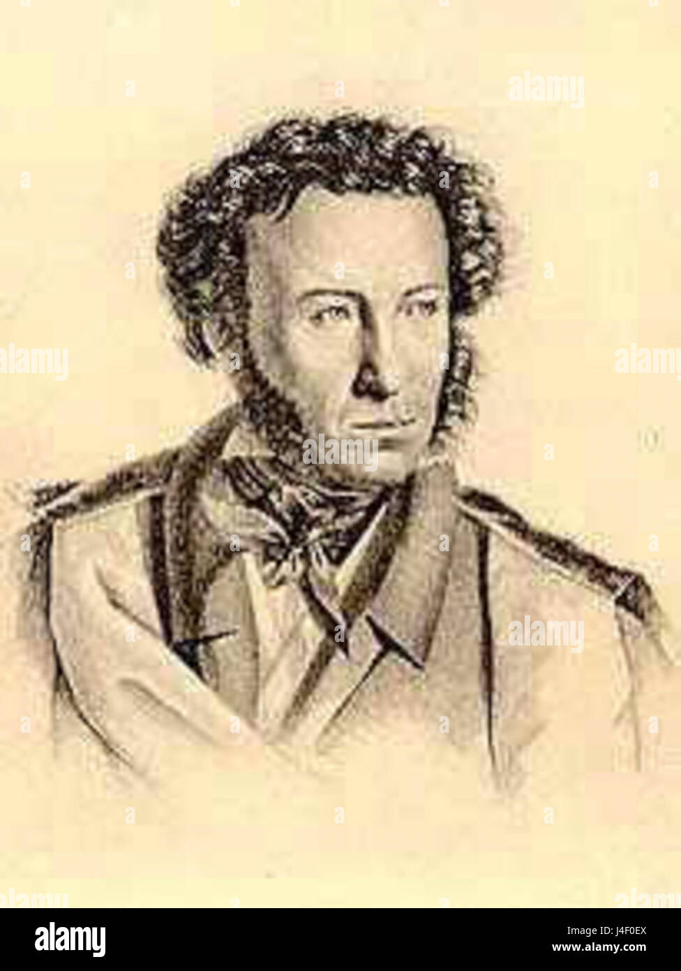 A portrait of the famous Russian poet Alexander Pushkin, painted in ...