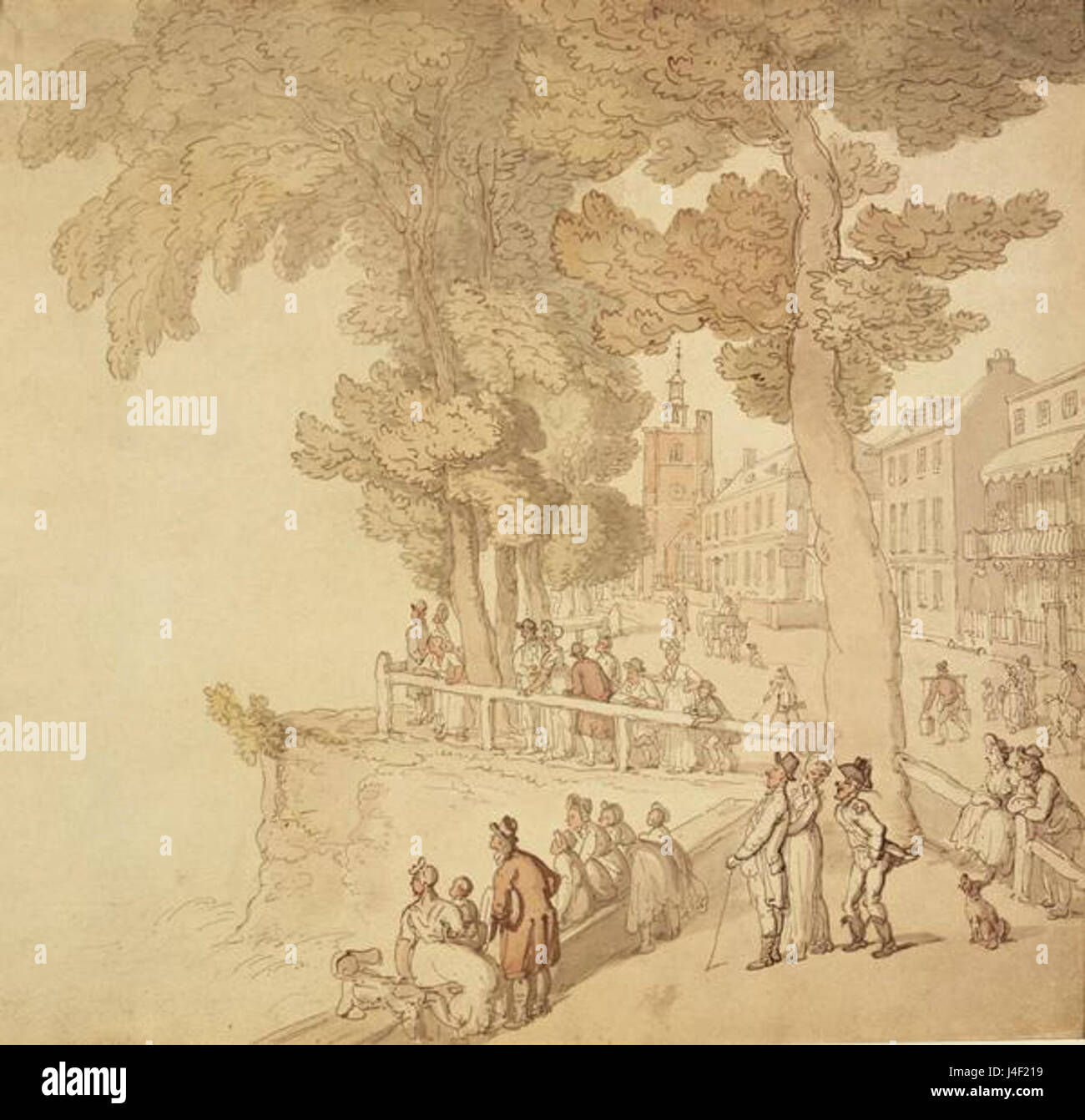 Cheyne Walk London c late 18th early 19th century. People strolling by ...