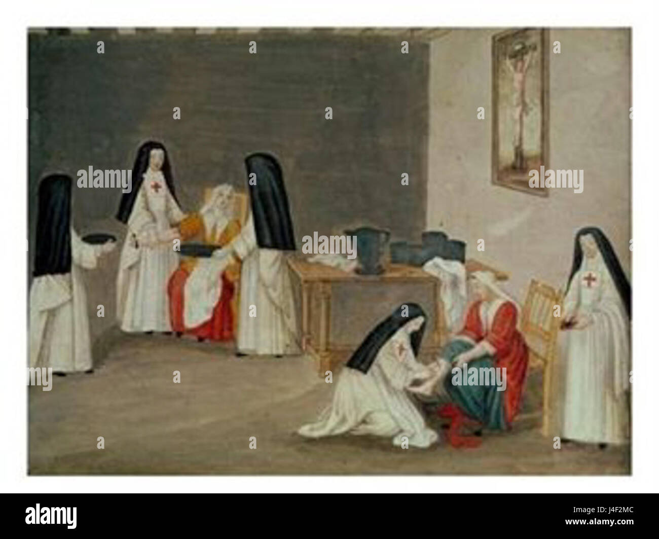 The painting *Caring for the Sick* by Magdeleine Hortemels, created ...