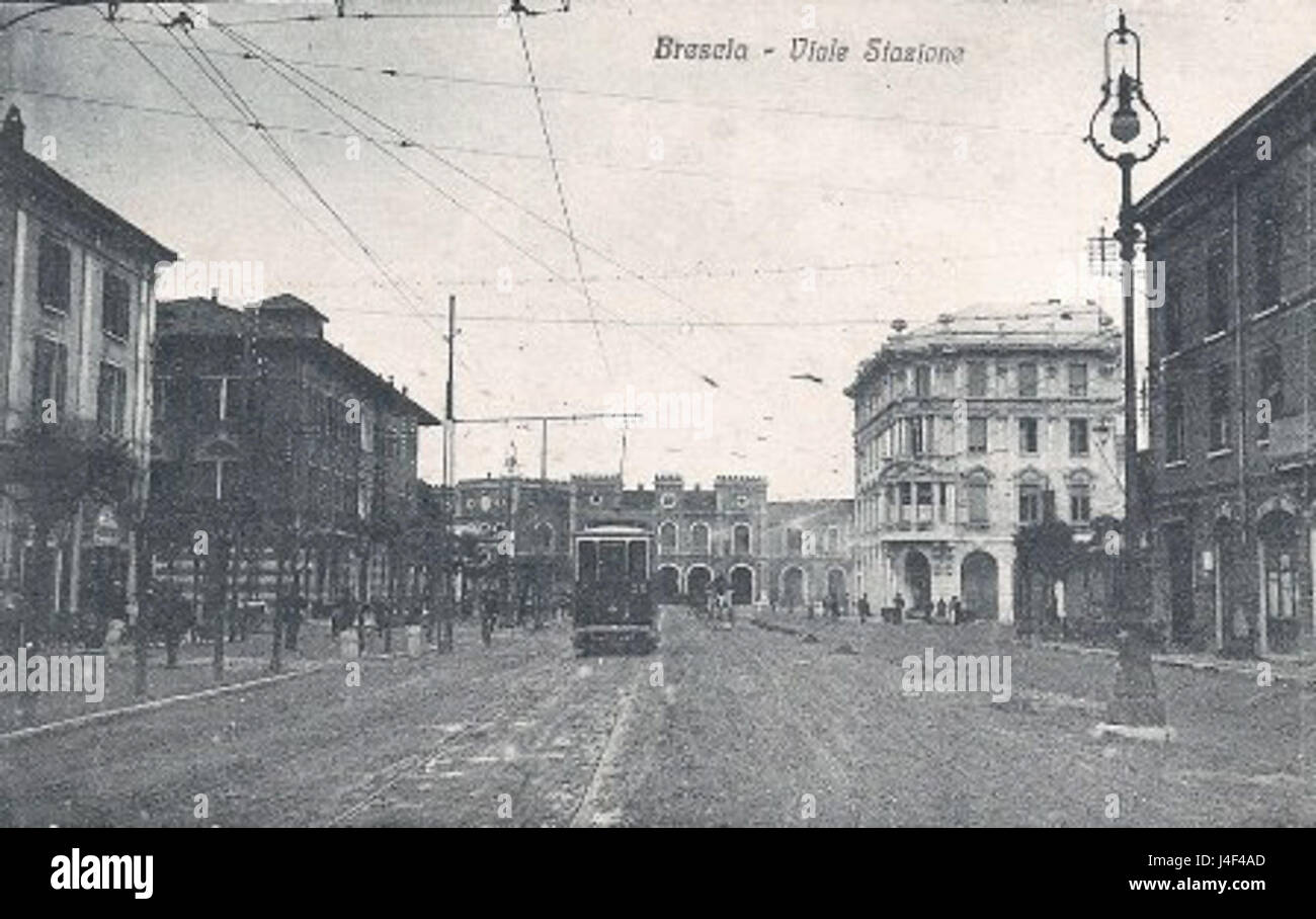 The image shows the Viale Stazione in Brescia, Italy, featuring the ...