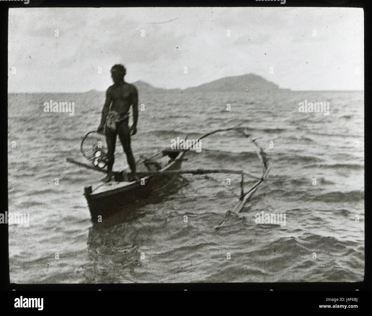 Polynesian outrigger canoe at sea Oc G.T.1658 Mana Expedition to East ...