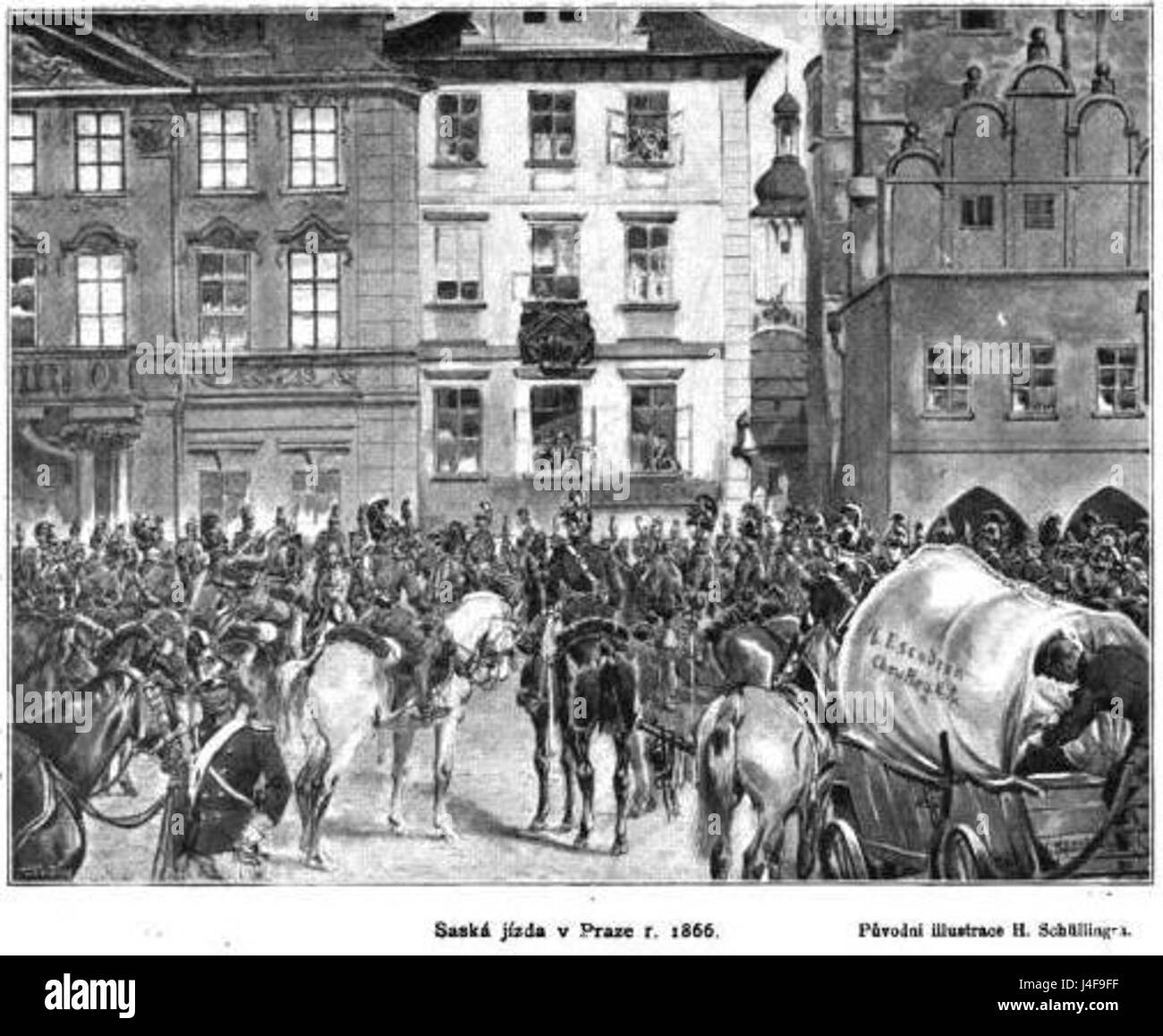 The Saxon Cavalry in Prague, 1866, refers to the military presence of ...