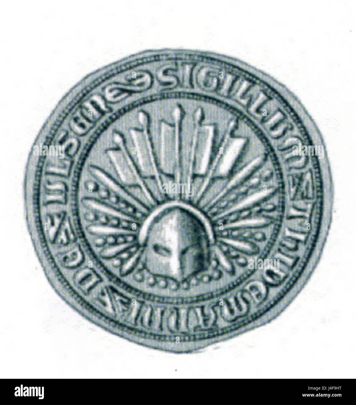 An ancient seal depicting Thidemannus de Ulsen, used for official or ...