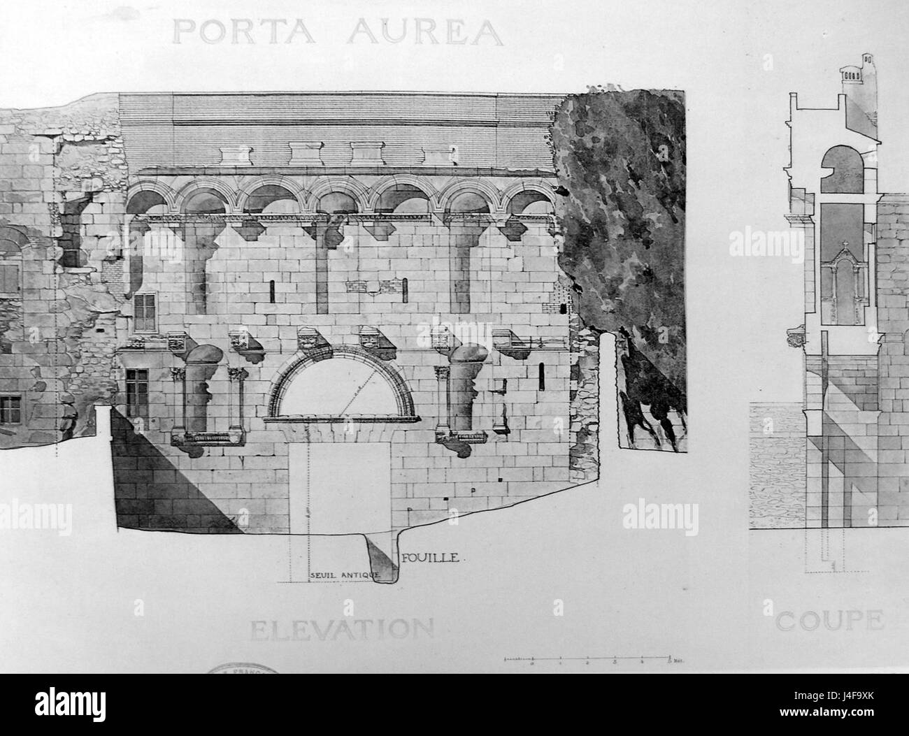 The 1912 elevation of the Porta Aurea in Split, Croatia, illustrates ...