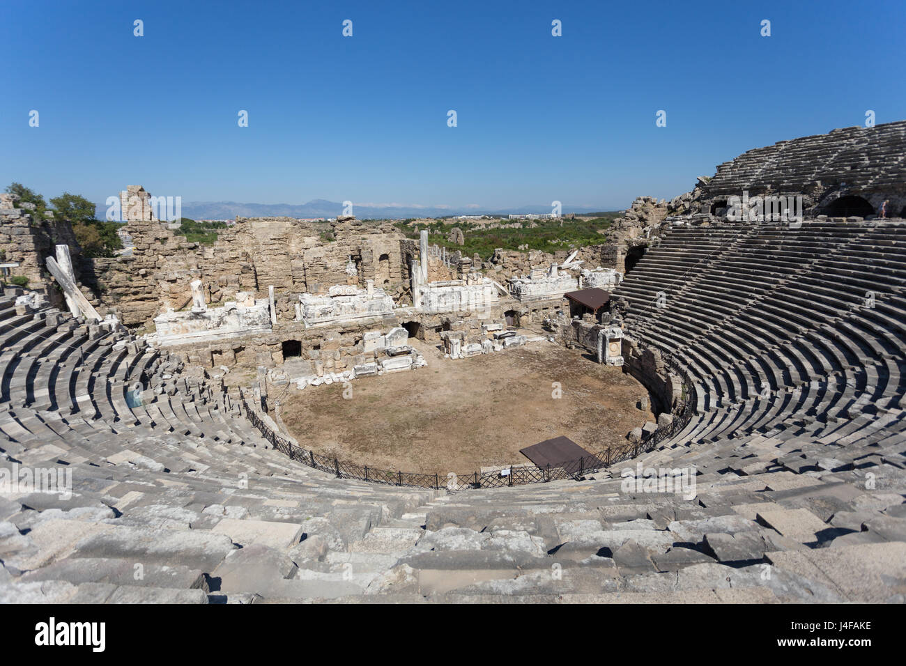 View from top of amphitheater in ancient Side in Turkey Stock Photo - Alamy