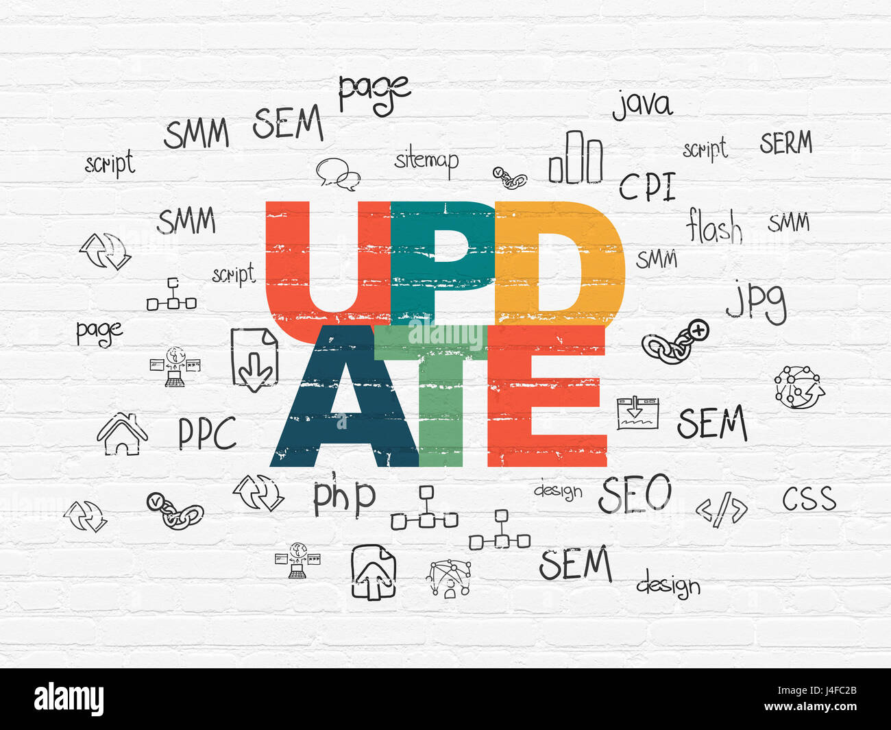 Web design concept: Update on wall background Stock Photo - Alamy