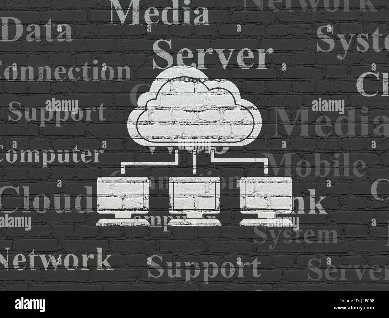 Cloud computing concept: Cloud Network on wall background Stock Photo ...
