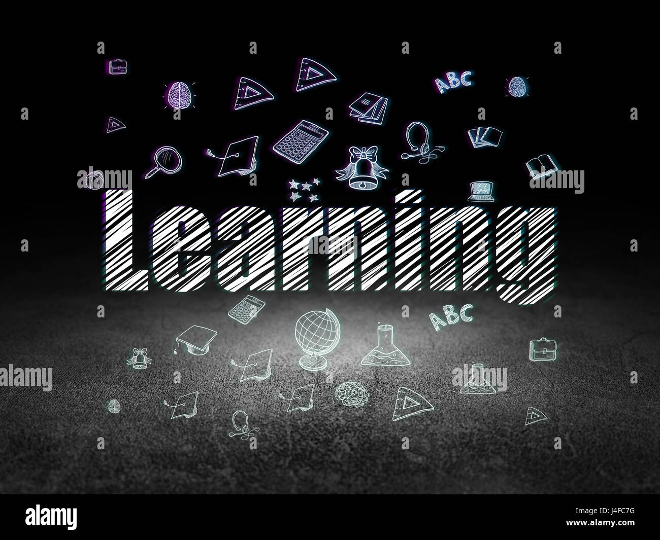 Education concept: Learning in grunge dark room Stock Photo - Alamy