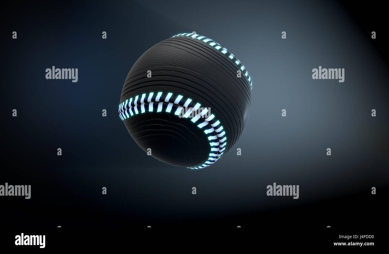 A futuristic sports concept of a black textured baseball ball lit with ...