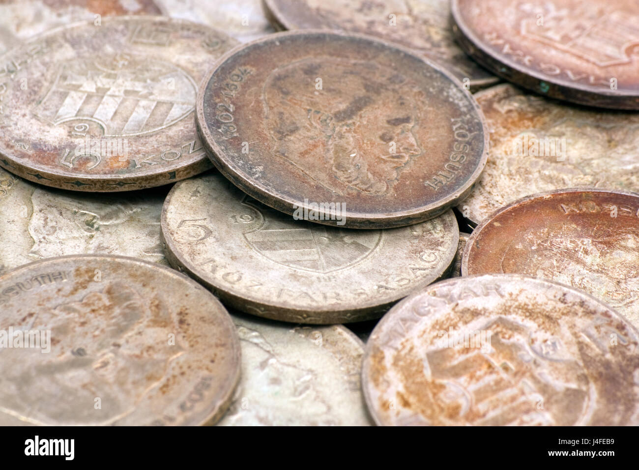 Old hungarian silver coins. The coins were made in 1947, with Kossuth's ...
