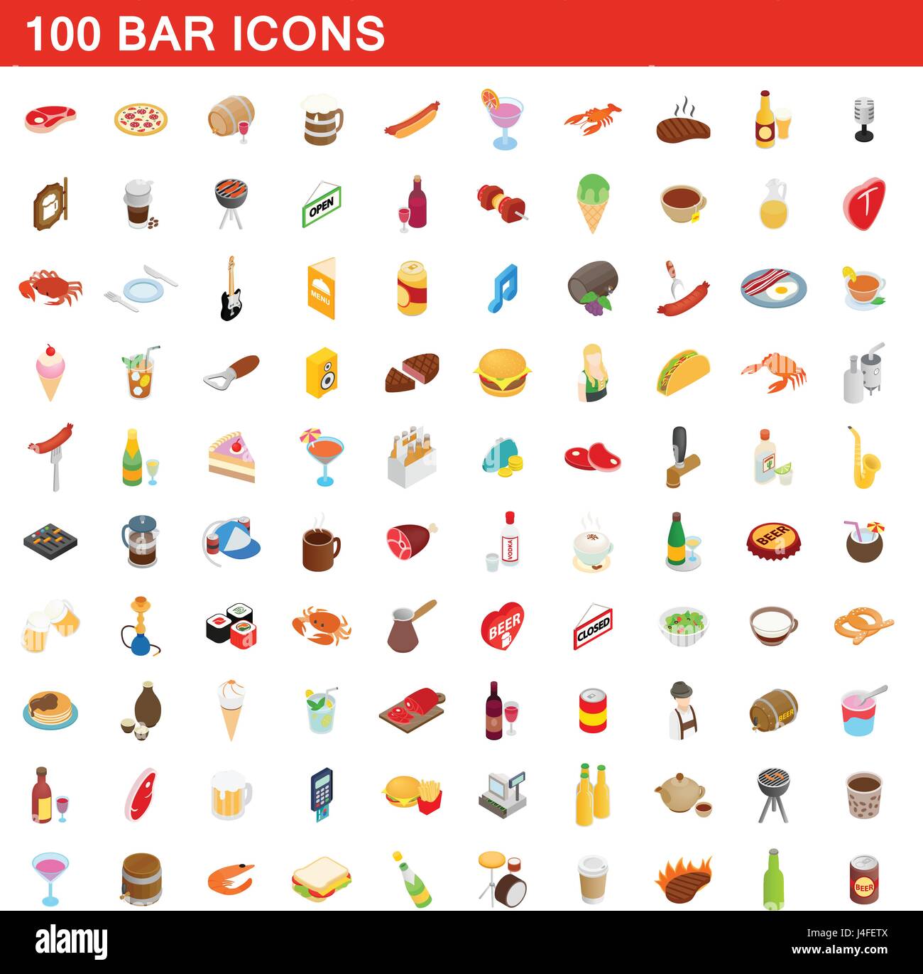 100 bar icons set, isometric 3d style Stock Vector Image & Art - Alamy