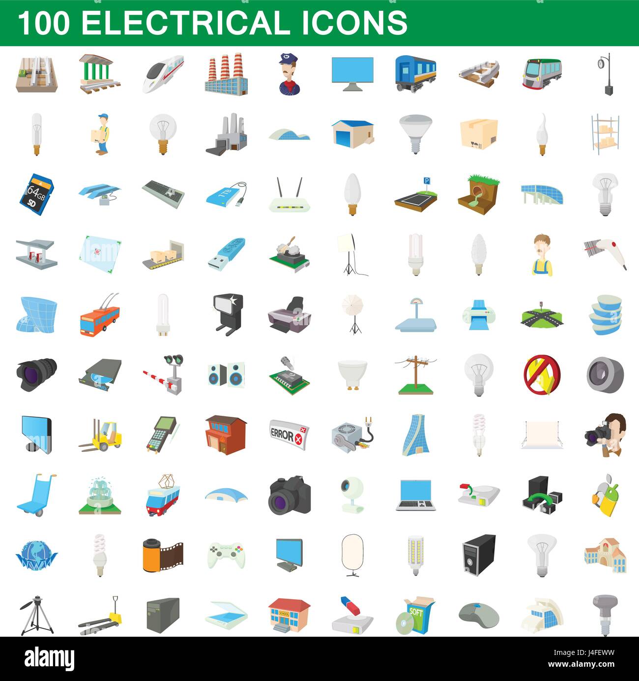 100 electrical icons set, cartoon style Stock Vector Image & Art - Alamy