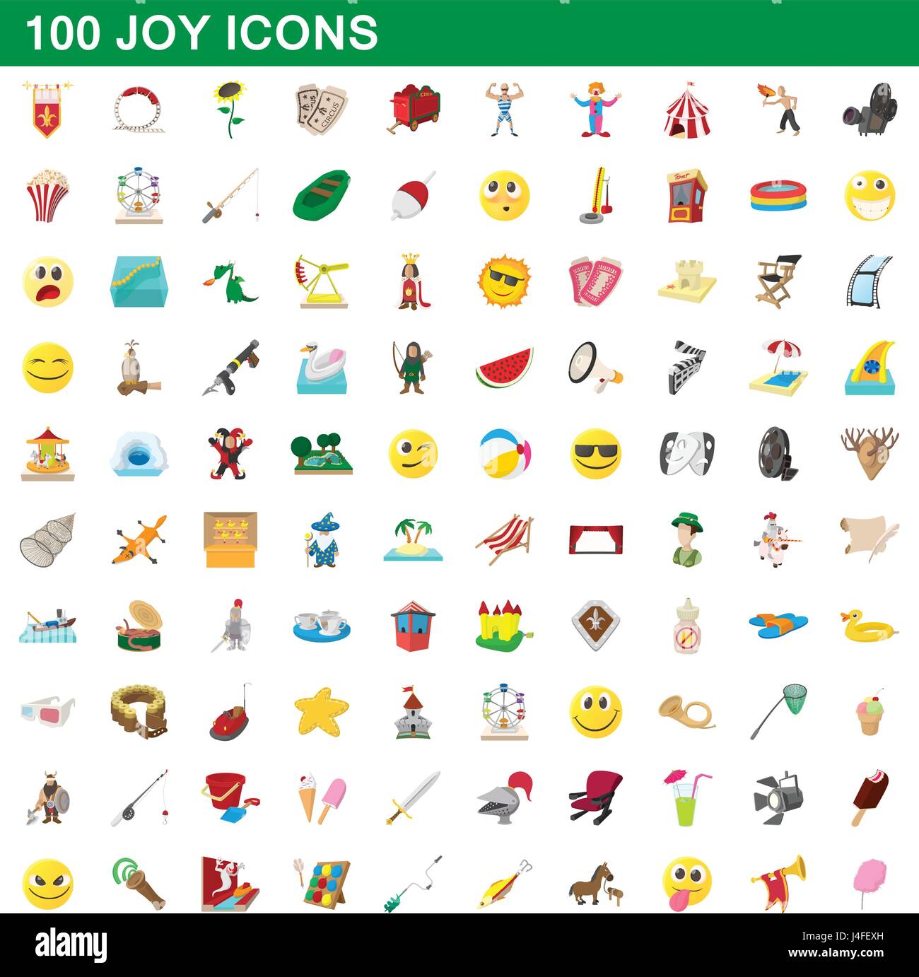 100 joy icons set, cartoon style Stock Vector Image & Art - Alamy