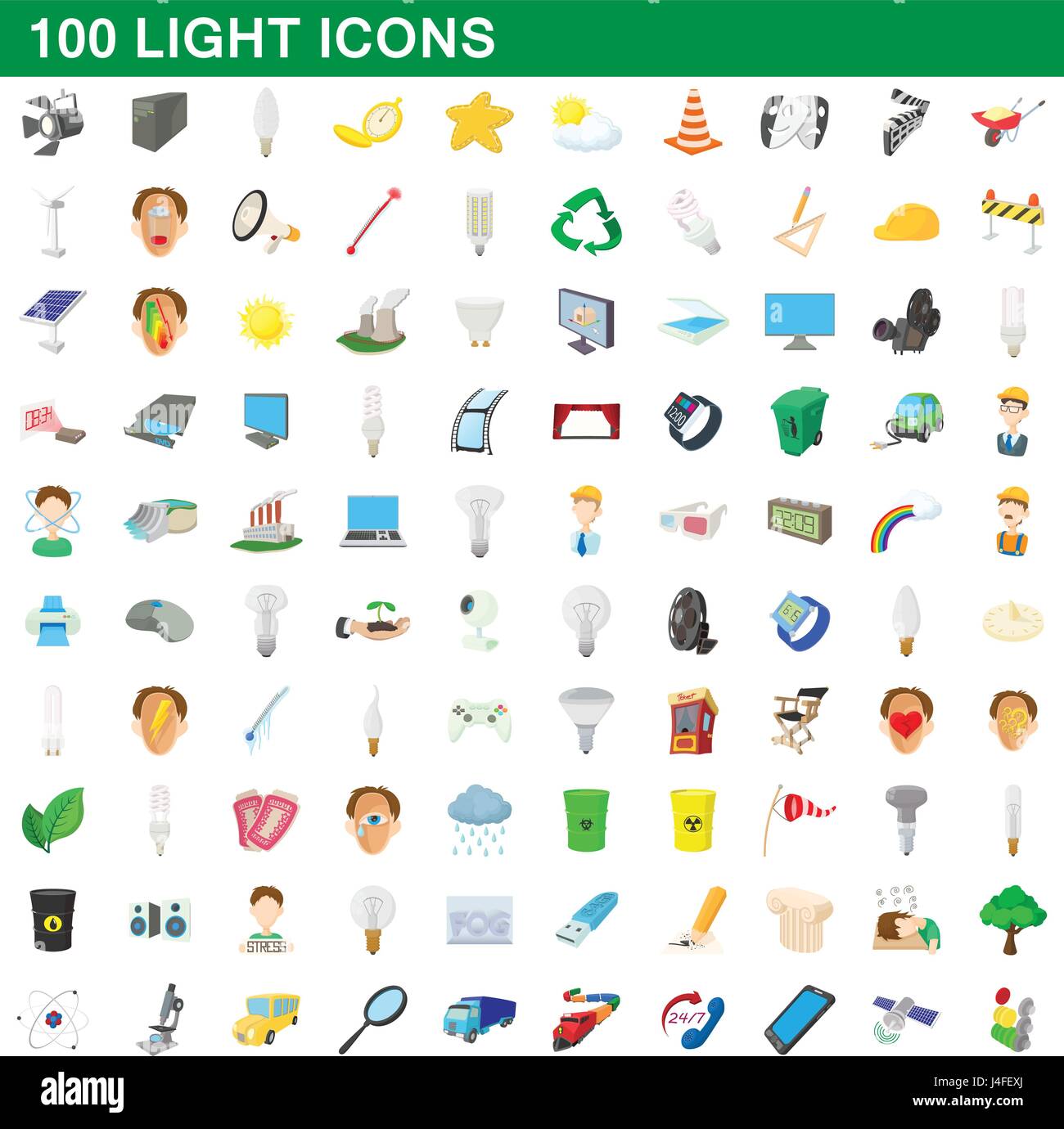 100 light icons set, cartoon style Stock Vector Image & Art - Alamy