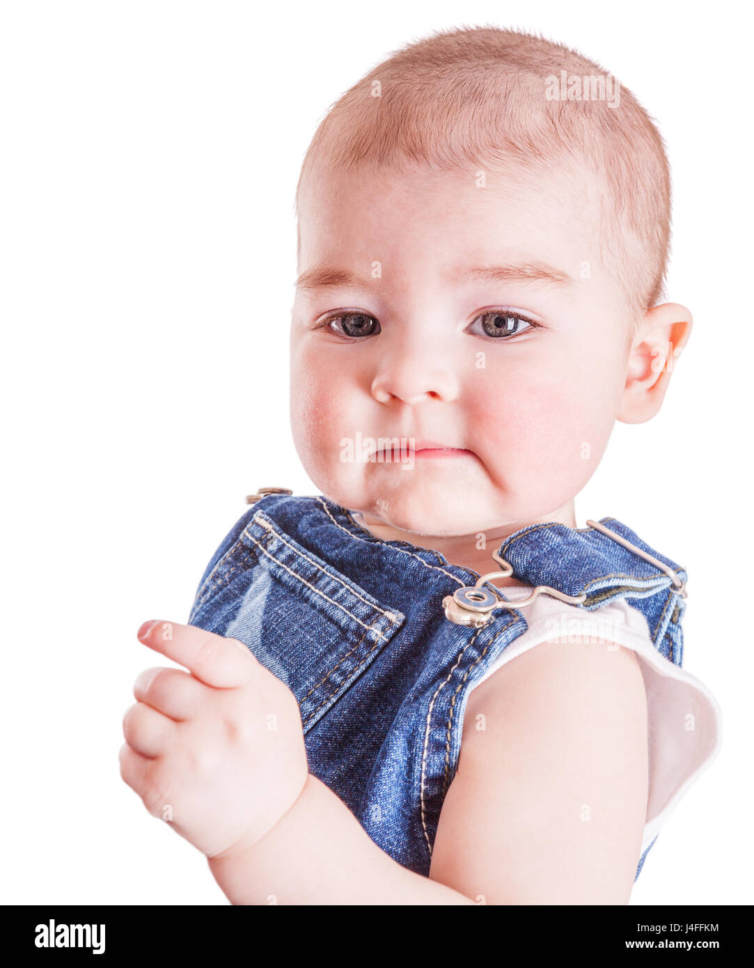 Serious Toddler boy pointing isolated on white background Stock Photo ...
