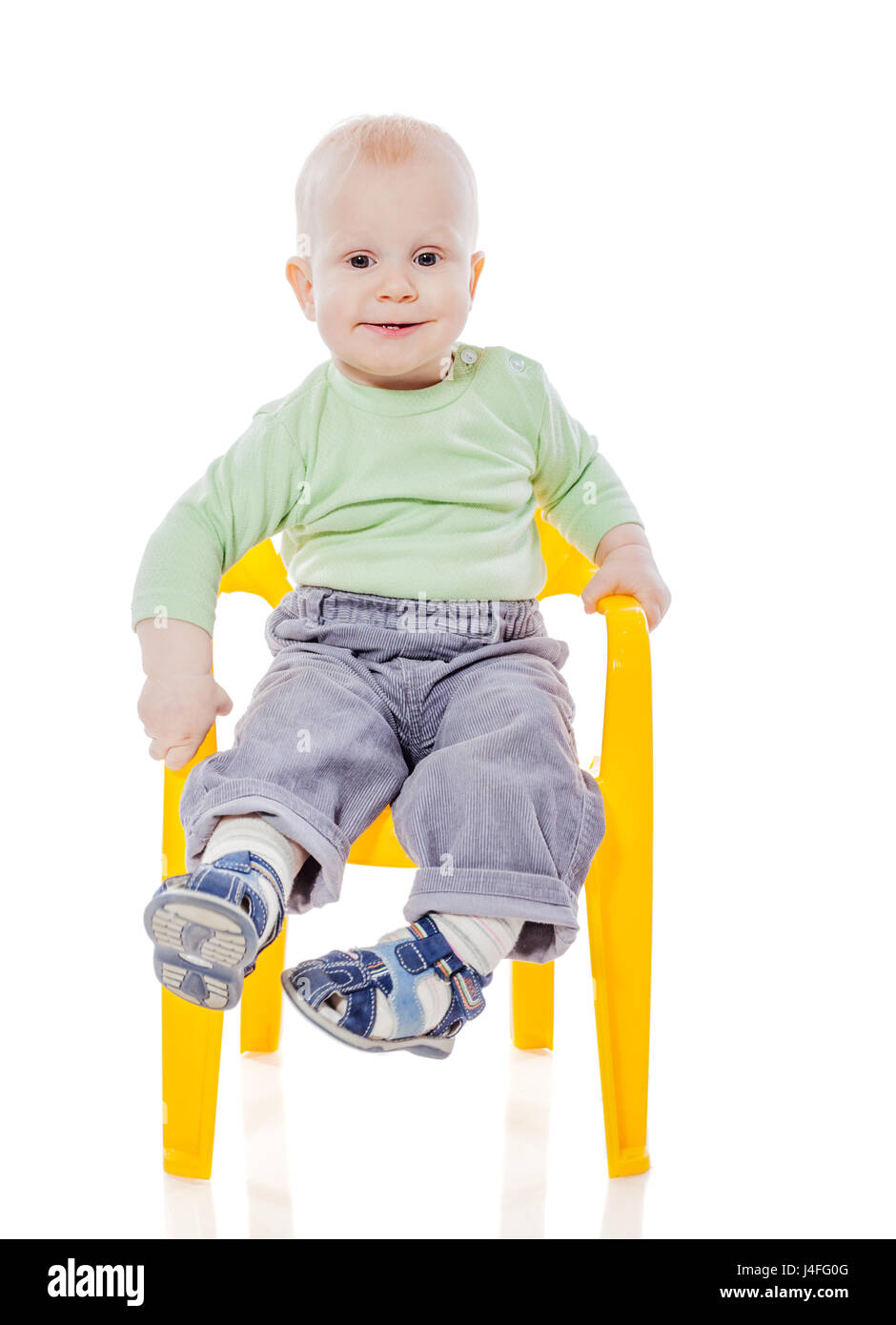 one year boy sitting on chair isolated on white Stock Photo - Alamy