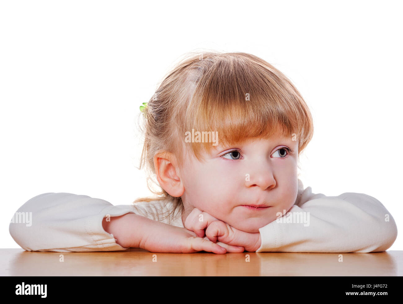 Close-up portrait of Pensive child isolated on white Stock Photo - Alamy
