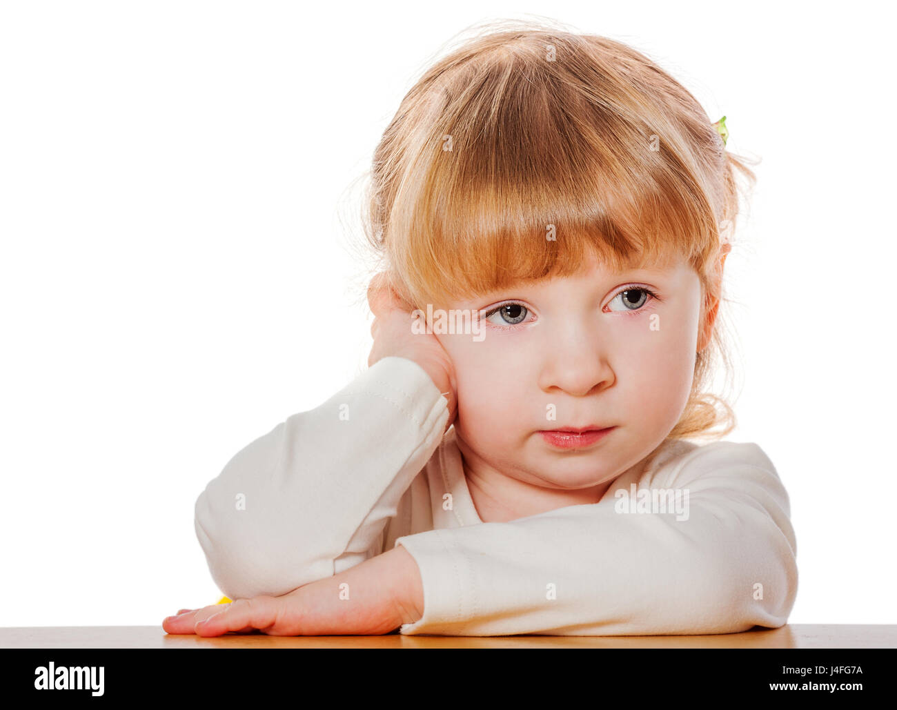 Close-up portrait of Pensive child isolated on white Stock Photo - Alamy