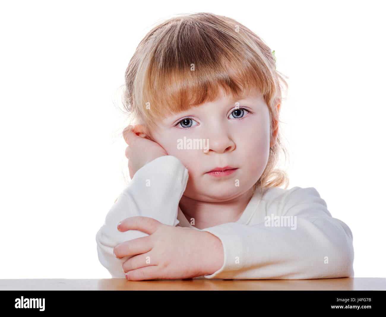Close-up portrait of Pensive child isolated on white Stock Photo - Alamy