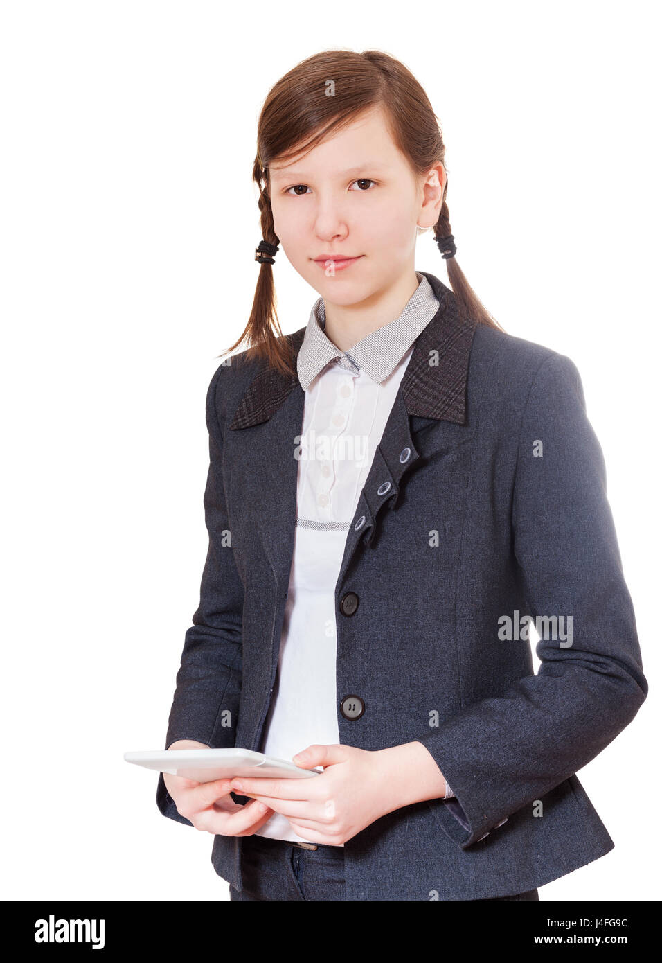 teen girl holding e-book isolated Girl reading book Stock Photo - Alamy