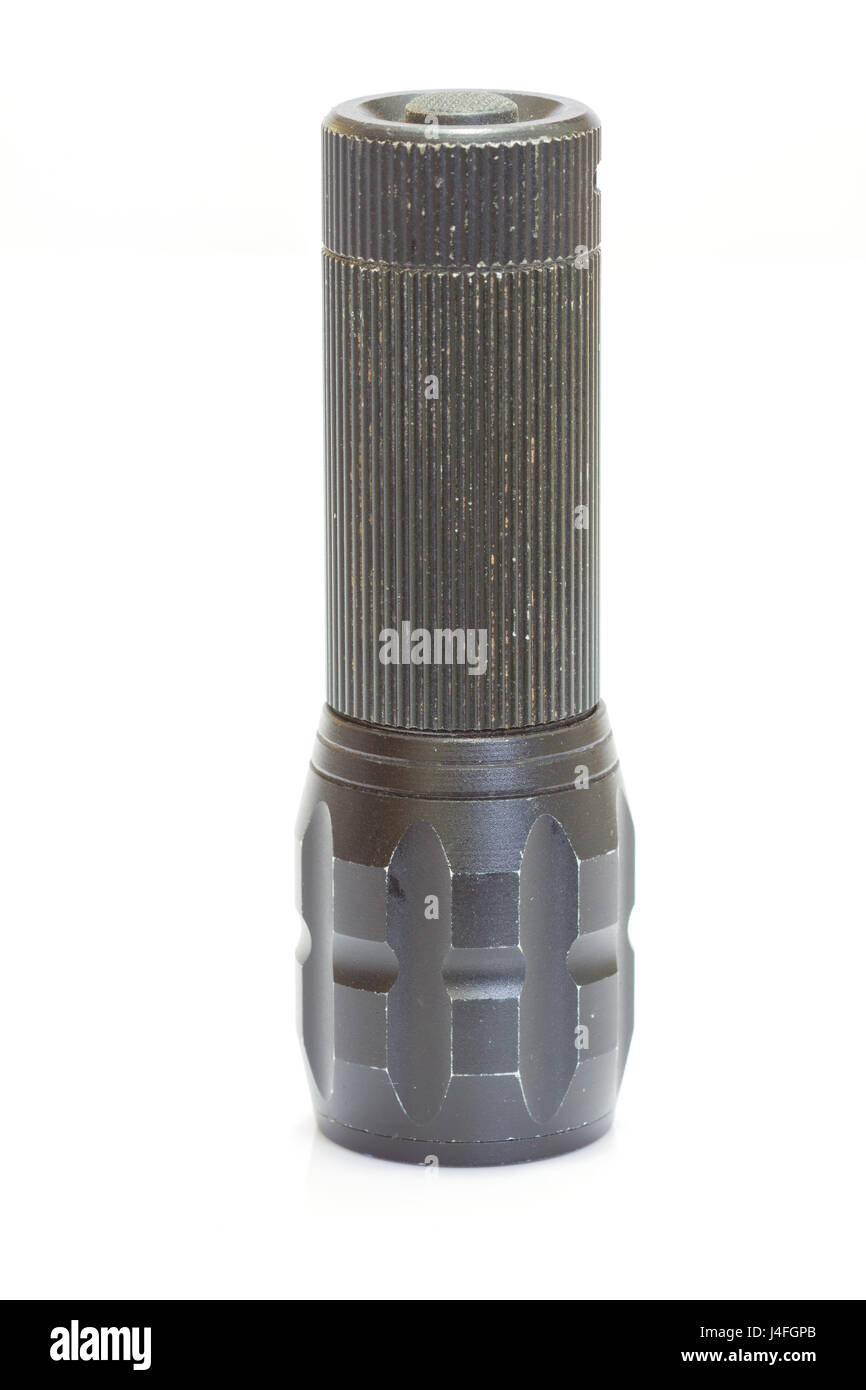 flashlight black color isolated background closeup Stock Photo - Alamy