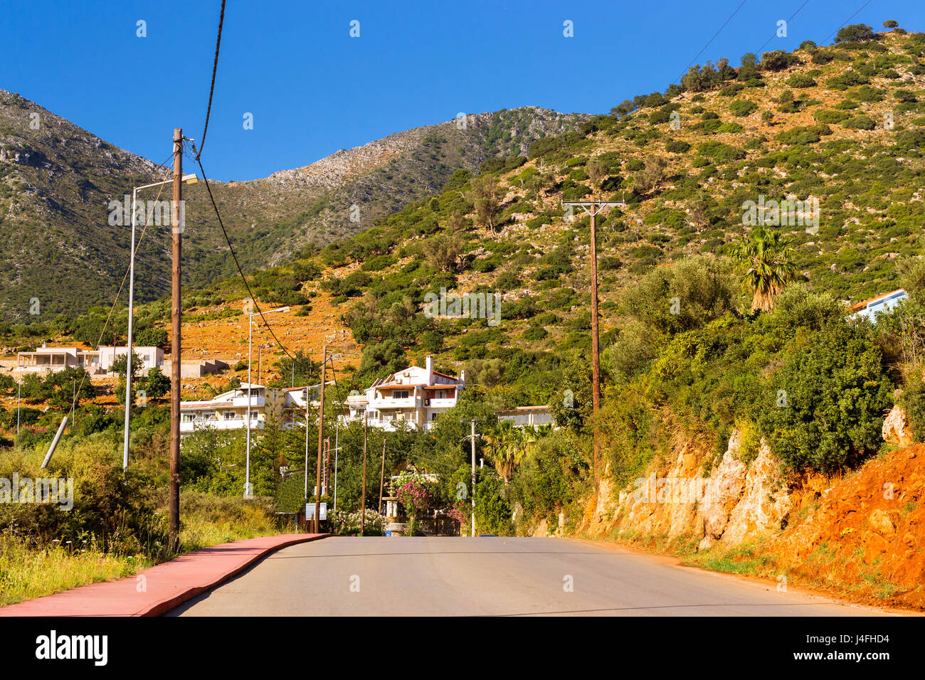 Mountain road, cut through rock. Slice mountain shale, texture of stone ...