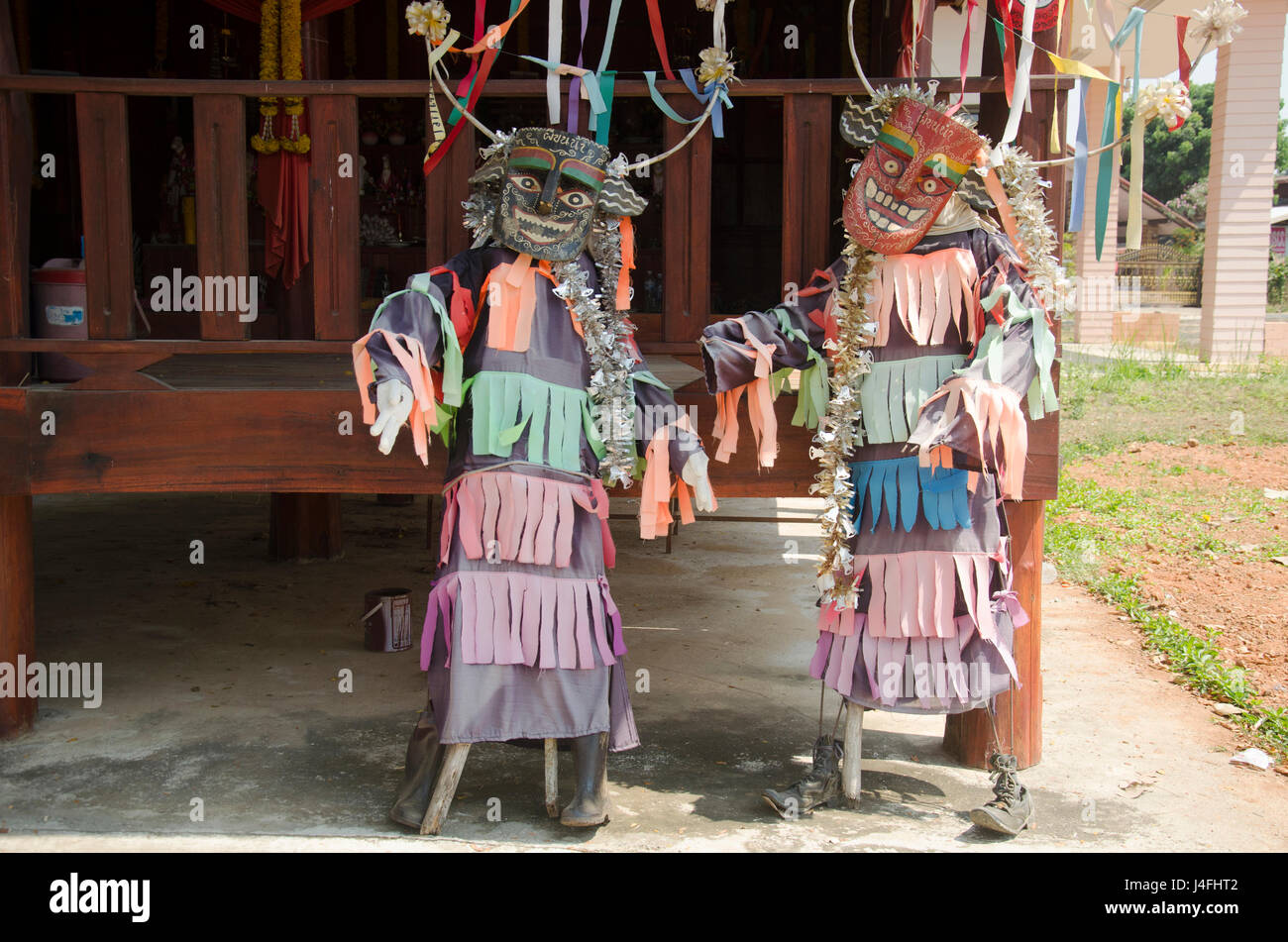 Masks and costume Phi Kon Nam or tradition of ghost carriage water for ...